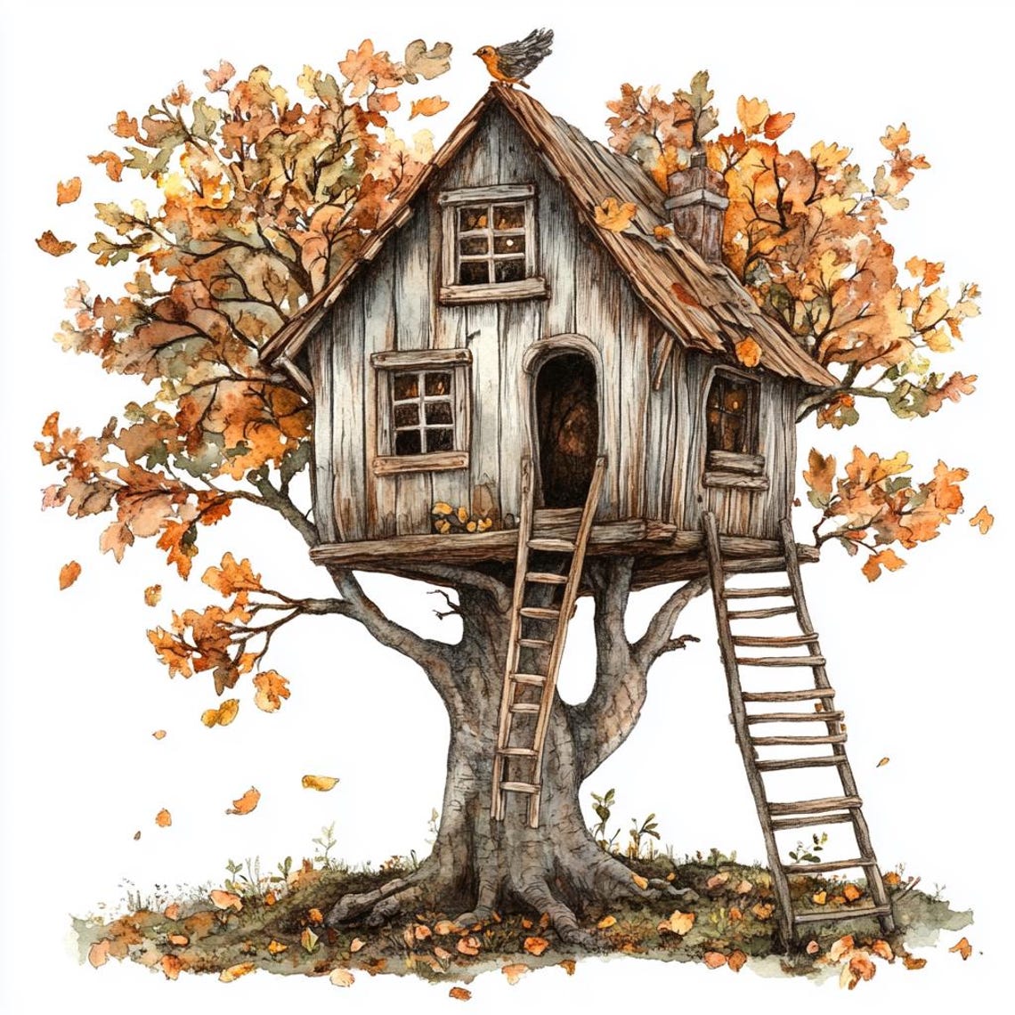 8 Whimsical Tree House Clip Art Set Fun Digital Images Scrapbooks, Card ...