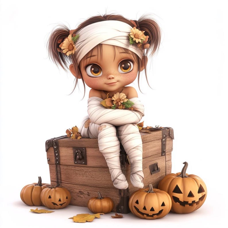 12 Watercolor Halloween Mummy Clipart, Png,jpj, Cute Girl, Halloween ...