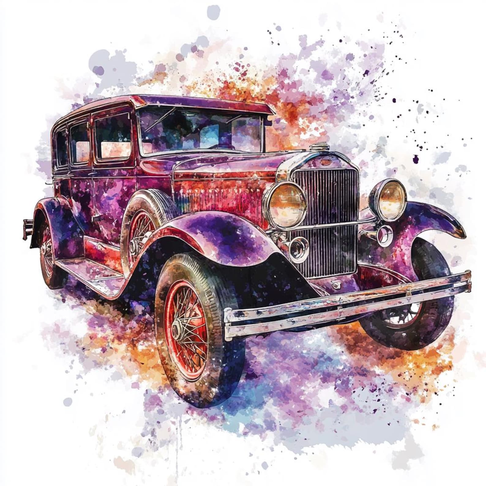 7 Watercolor Classic Cars PNG,JPJ Classic Cars Clipart Bundle, Luxury ...