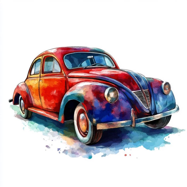 12 Watercolor Automotive Clipart Bundle, Classic Car, JPJ, Classic ...