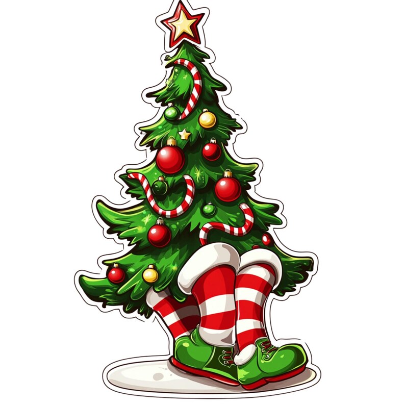 Funny Christmas Tree Clipart: Quirky Watercolor Xmas Design (PNG, JPG ...