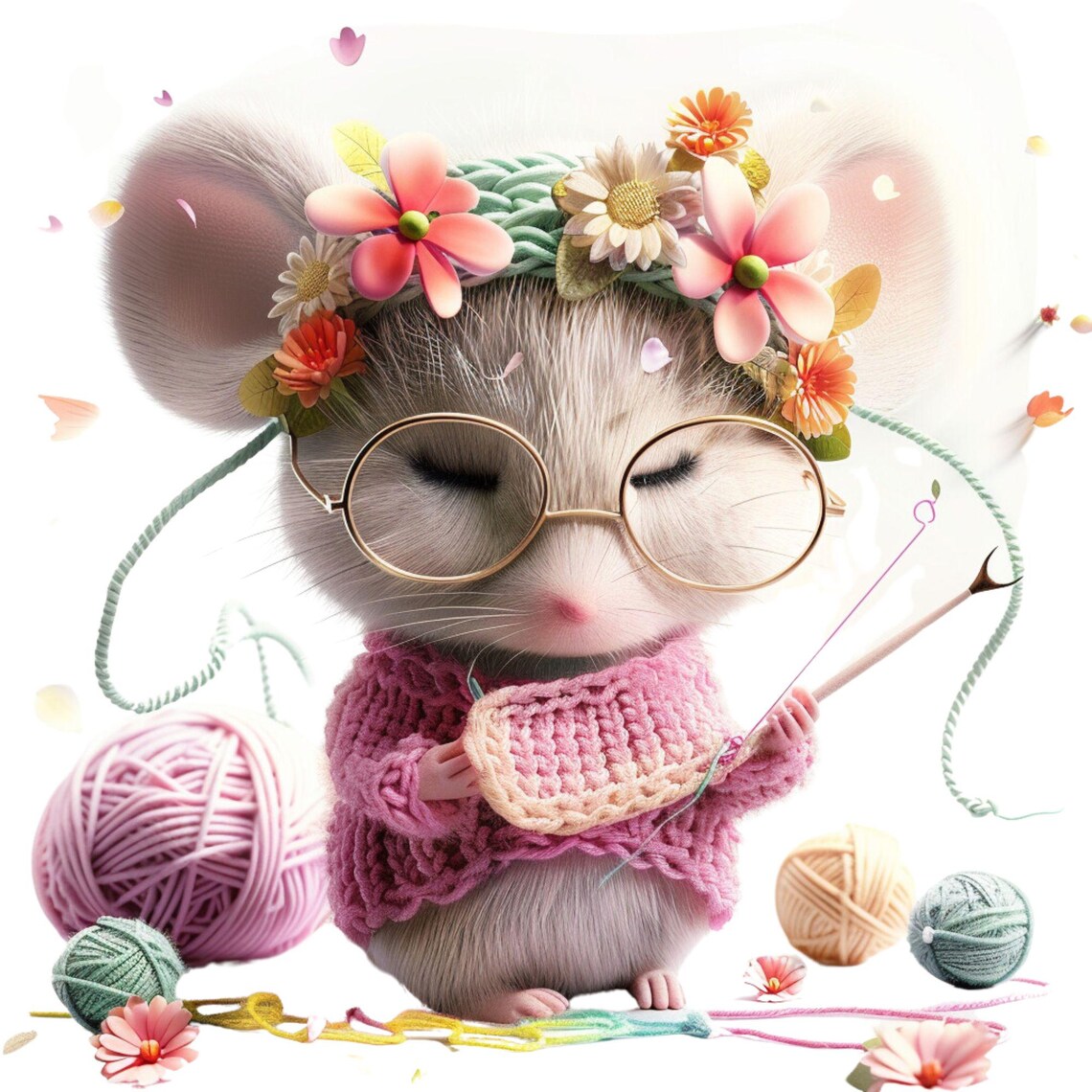 10 Mouse With Flower Watercolor Clipart High Quality File Png,jpj Using ...