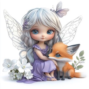 8 Watercolor Girl and Fox Clipart, Domestic Cute Red Fox Sublimations ...