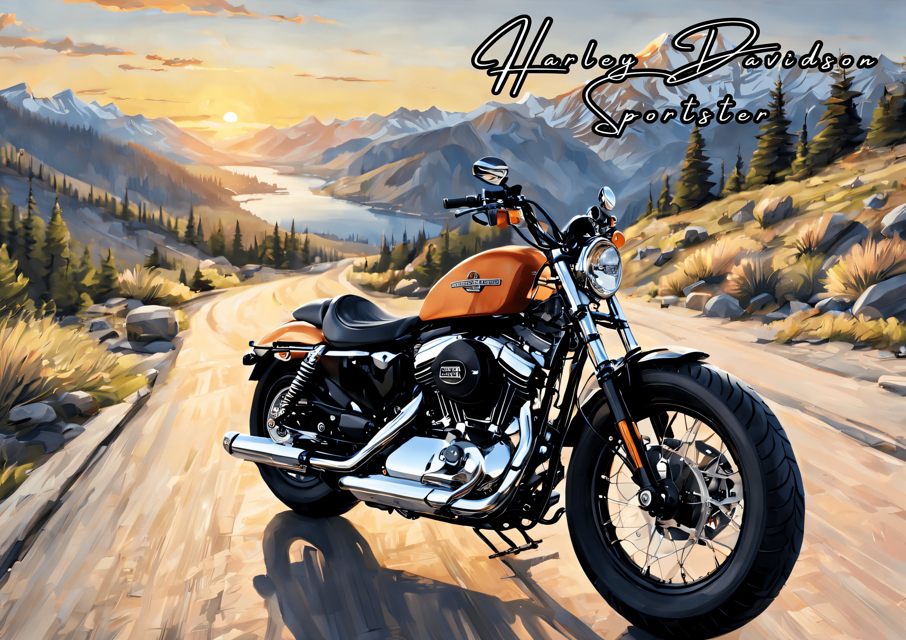 HARLEY DAVIDSON Sportster Motorcycle Art Poster, Vintage Motorcycle ...