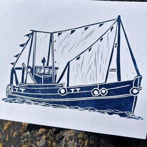 Fishing Boat Lino Print - Etsy