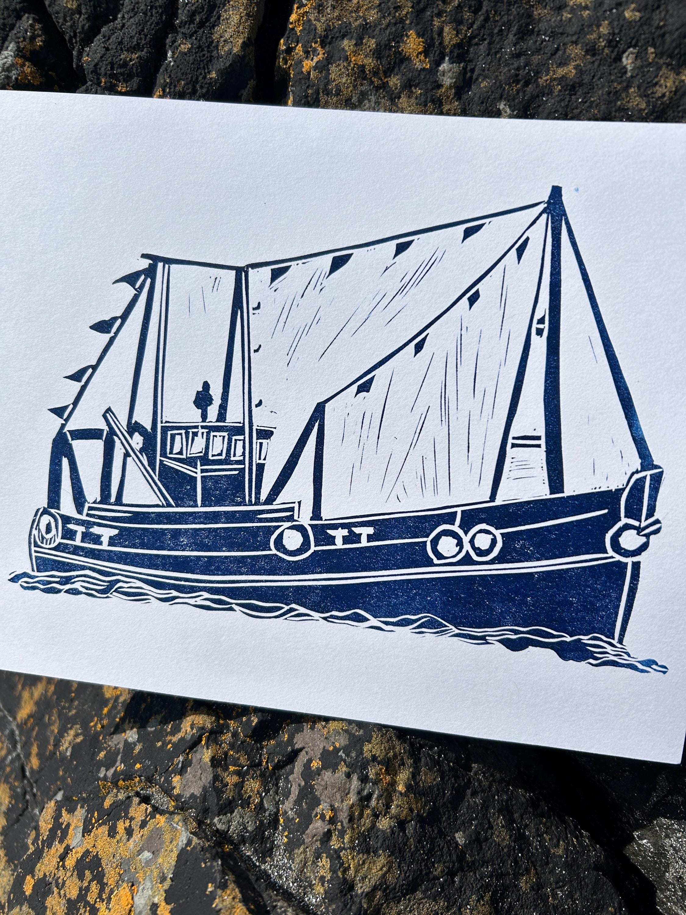 Fishing Boat Lino Print - Etsy