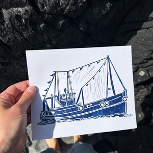 Fishing Boat Lino Print - Etsy