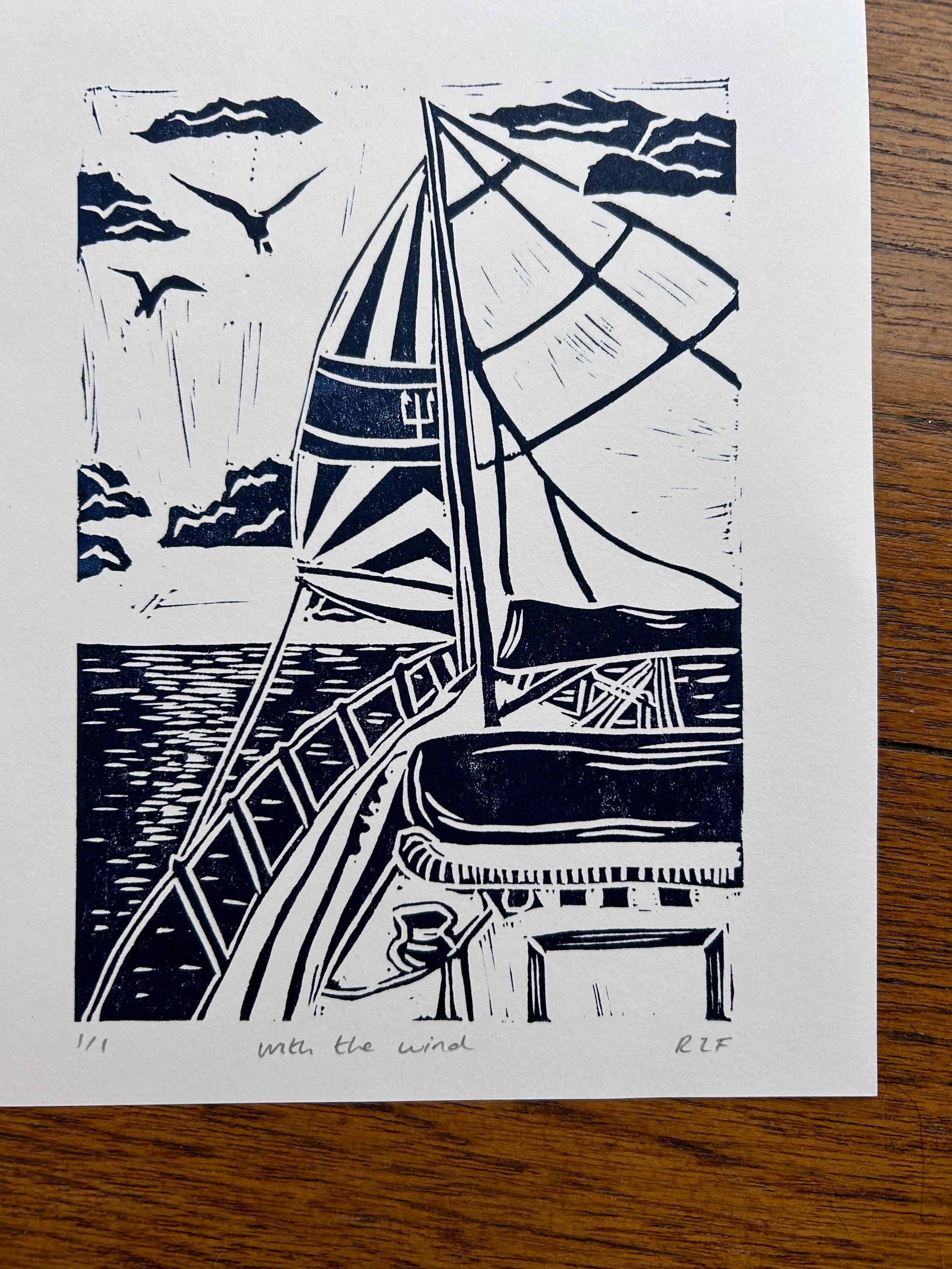 With the Wind Lino Print - Etsy