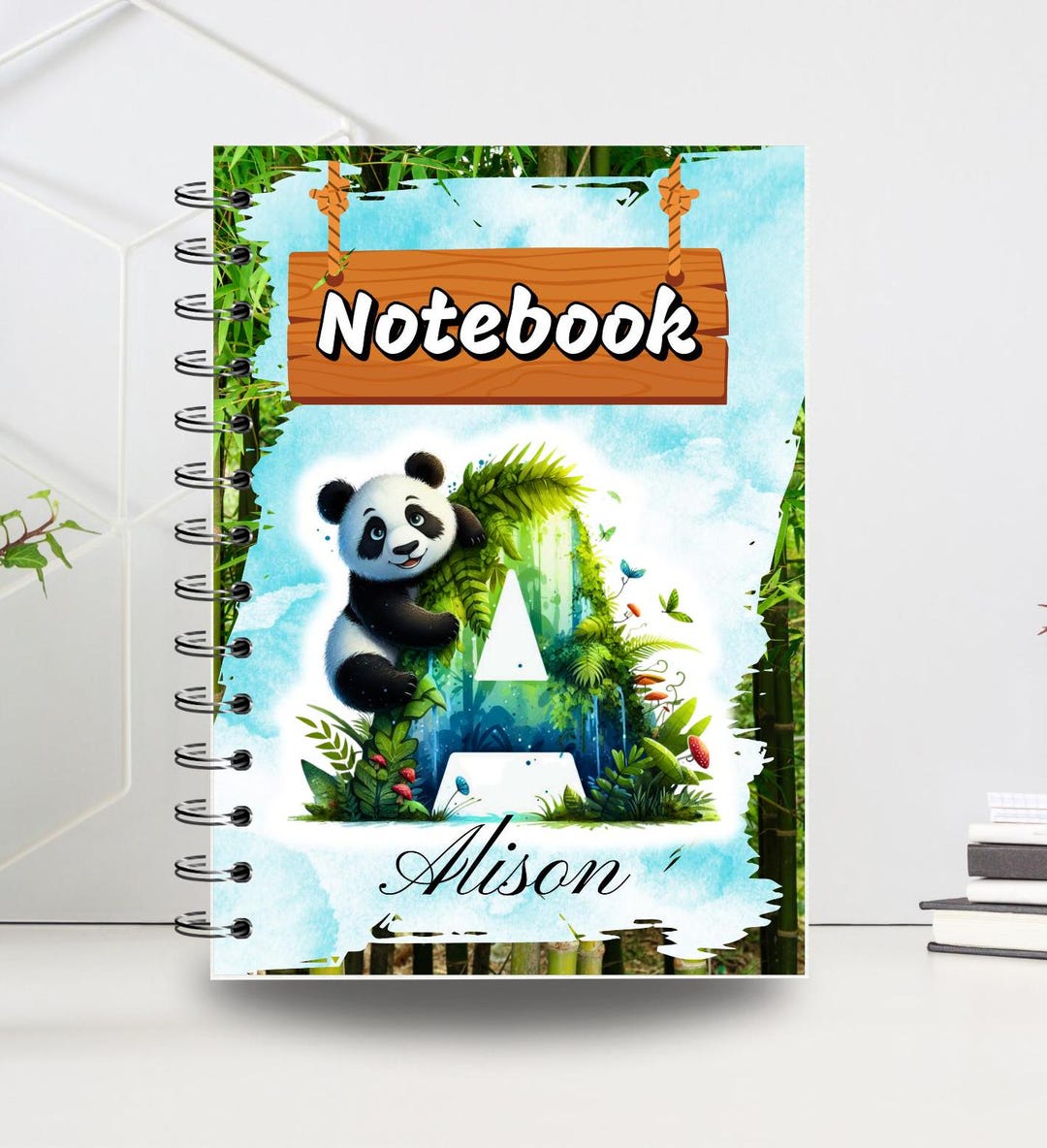 Personalised Cute Panda Bear Initial Notebook / Spiral Notebook A4 & A5 ...