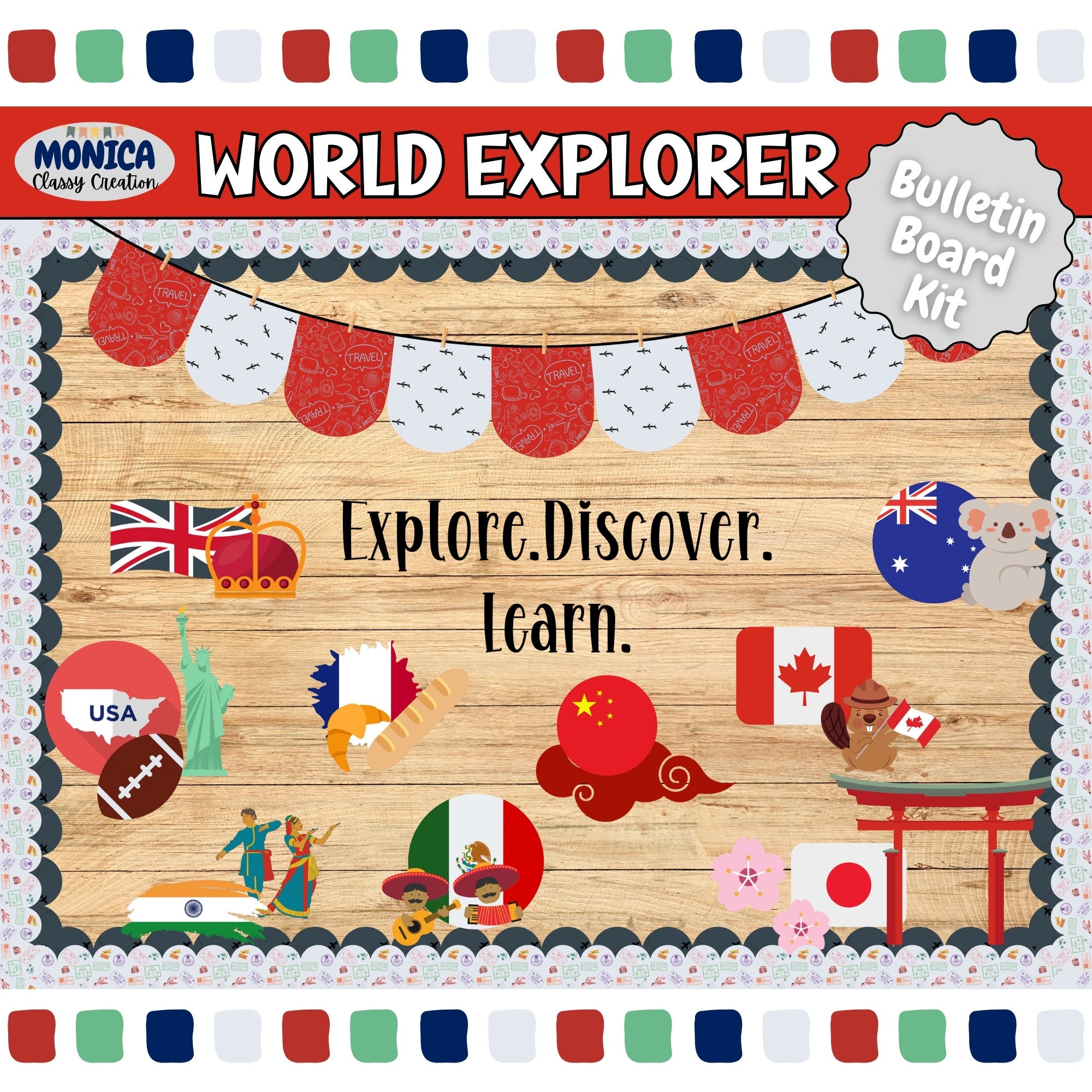 World Travel Adventure Bulletin Board Kit- Geography Theme Classroom ...