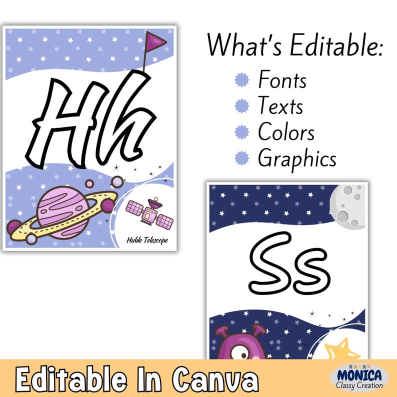 Alphabet Posters Printable Outer Space Theme Classroom Decor Cursive ...