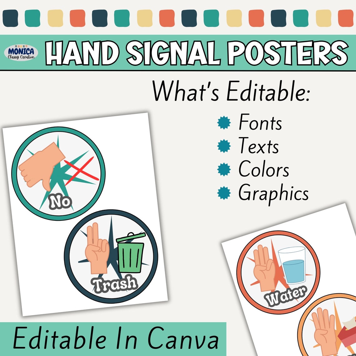 Retro Classroom Hand Signal Posters-groovy Classroom Hand Gestures ...