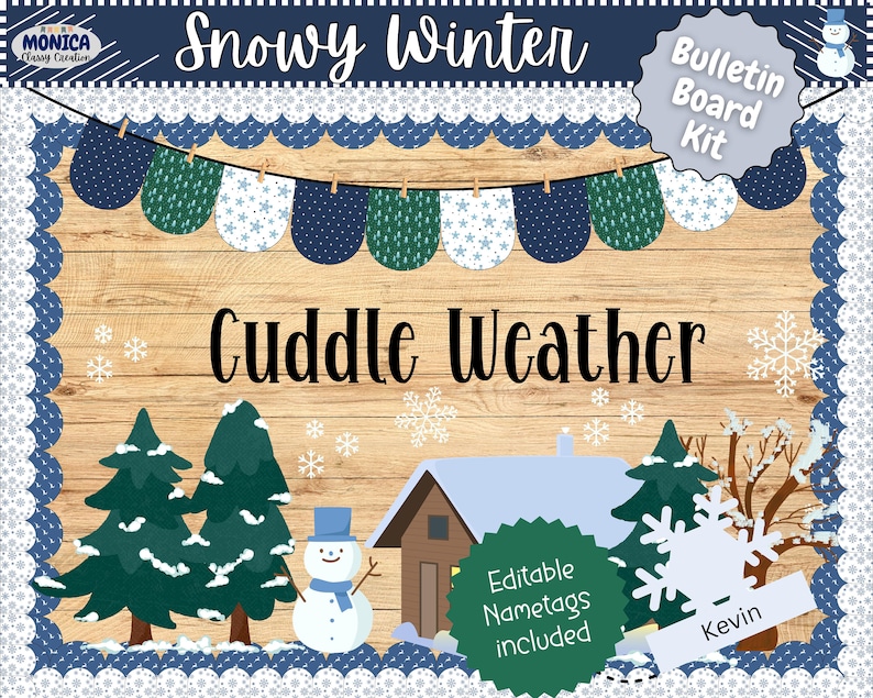 Snowy Winter Bulletin Board Kit January Classroom Decor Snowman ...