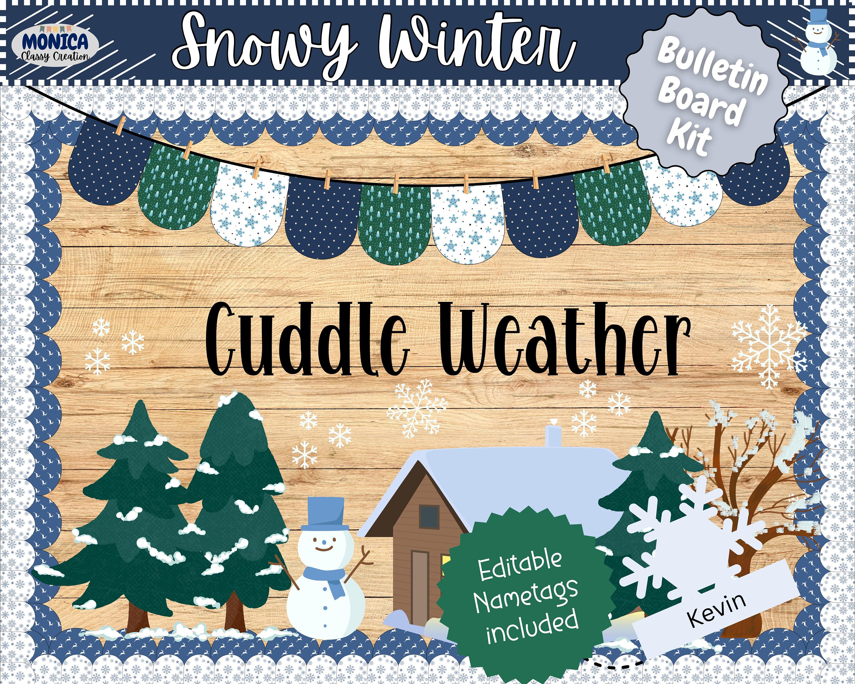 Snowy Winter Bulletin Board Kit January Classroom Decor Snowman ...