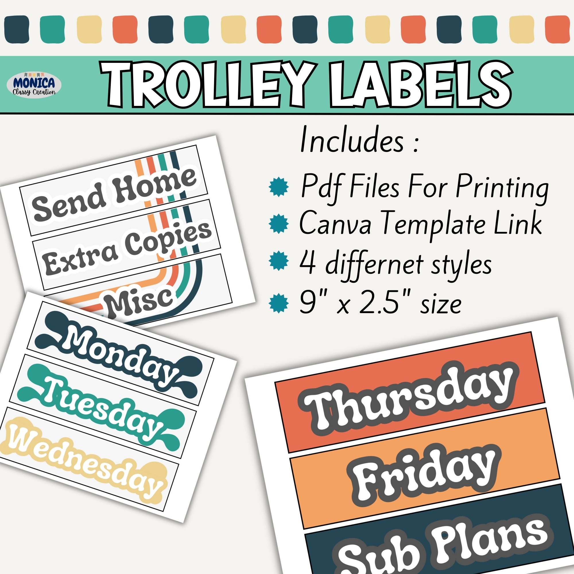 Retro 10 Drawer Trolley Cart Labels-teacher Rolling Cart Labels ...