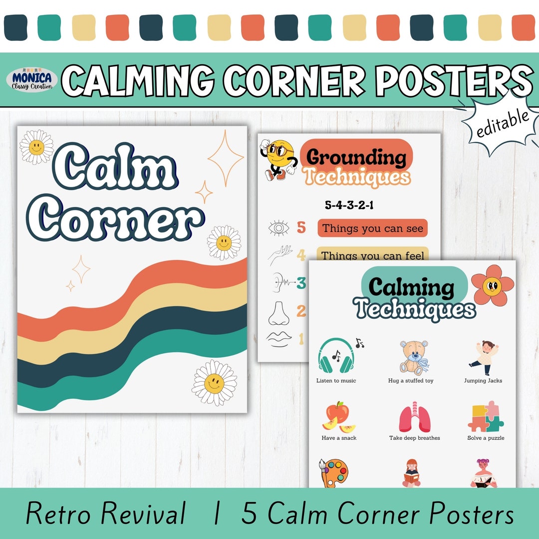 Retro Calm Down Corner Posters-feelings Thermometer-grounding ...
