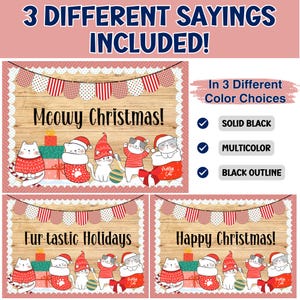 Cute Cat Bulletin Board Kit Christmas Classroom Door Decor Pink Pastel ...