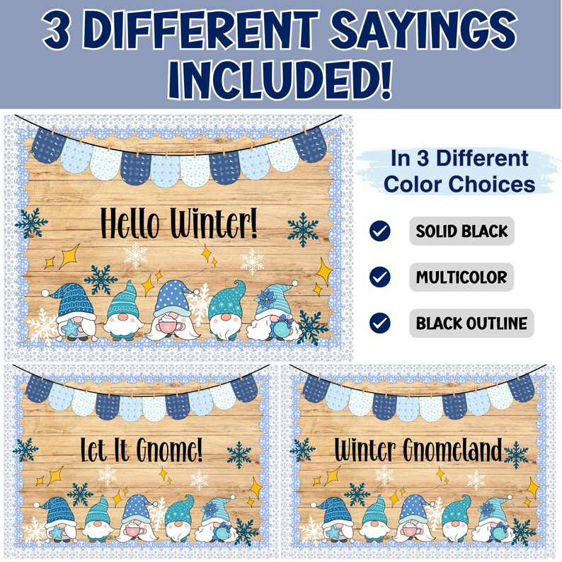 Winter Gnomes Bulletin Board Kit January Classroom Door Decor Hello ...