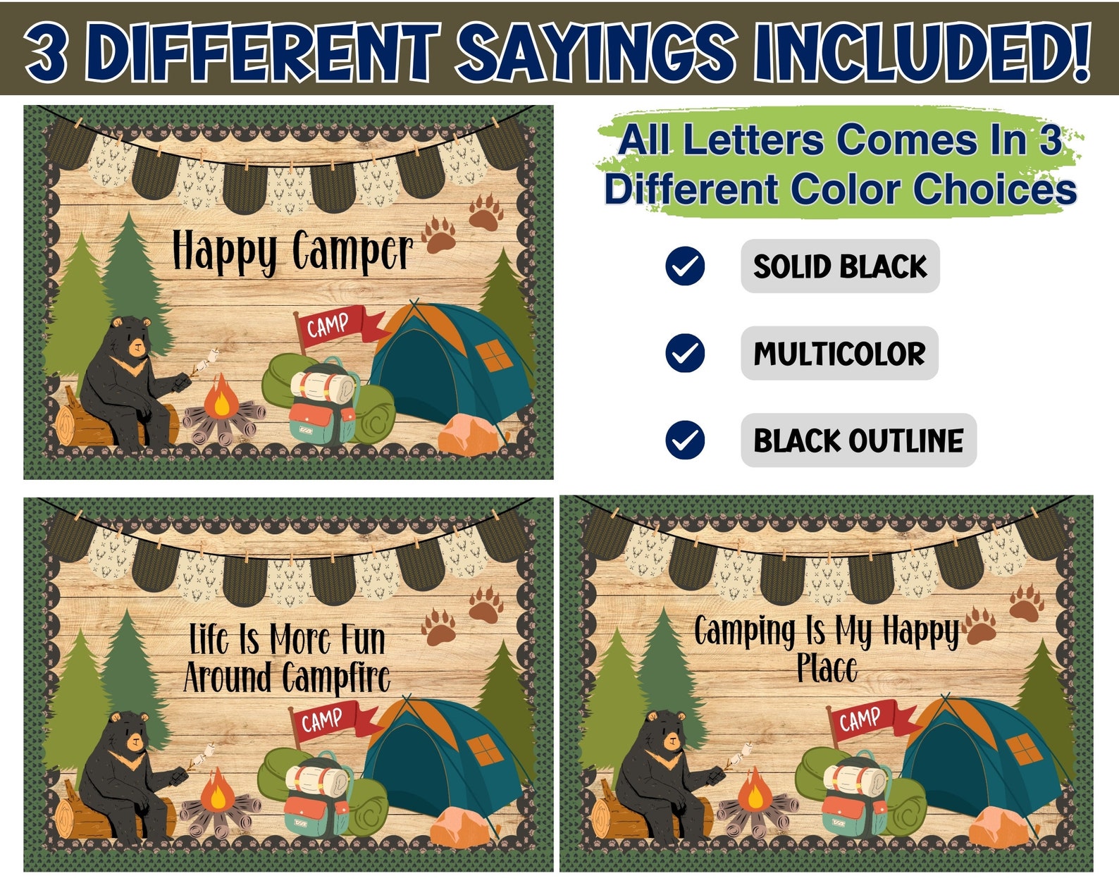 Camp Theme Bulletin Board Kit-happy Camper Classroom Door Decor-nature ...