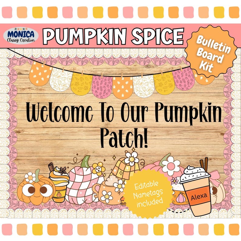 Pumpkin Spice Bulletin Board Kit Pumpkin Patch Pastel Fall Classroom ...