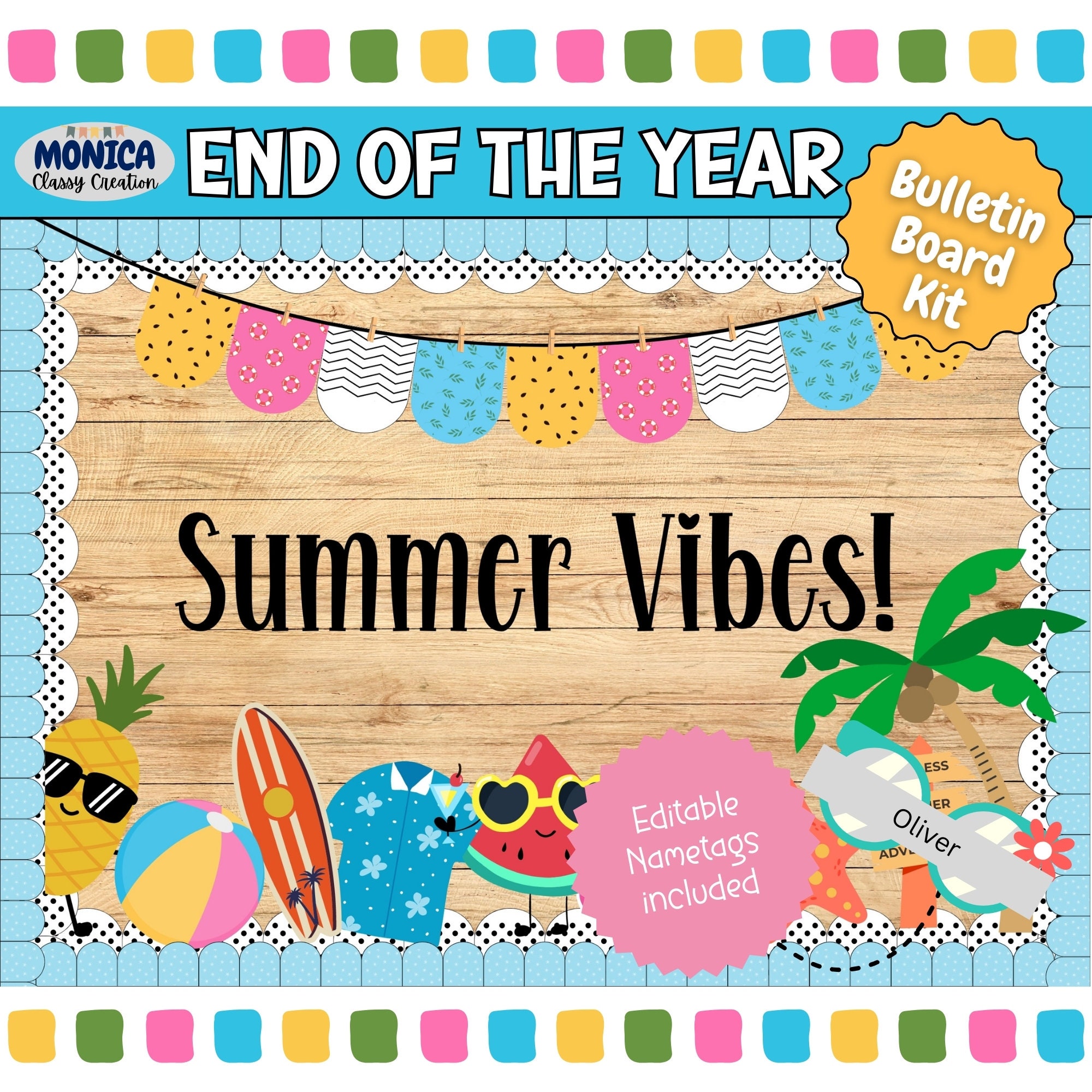End of the Year Bulletin Board Kit-hello Summer Vibes Classroom Door ...
