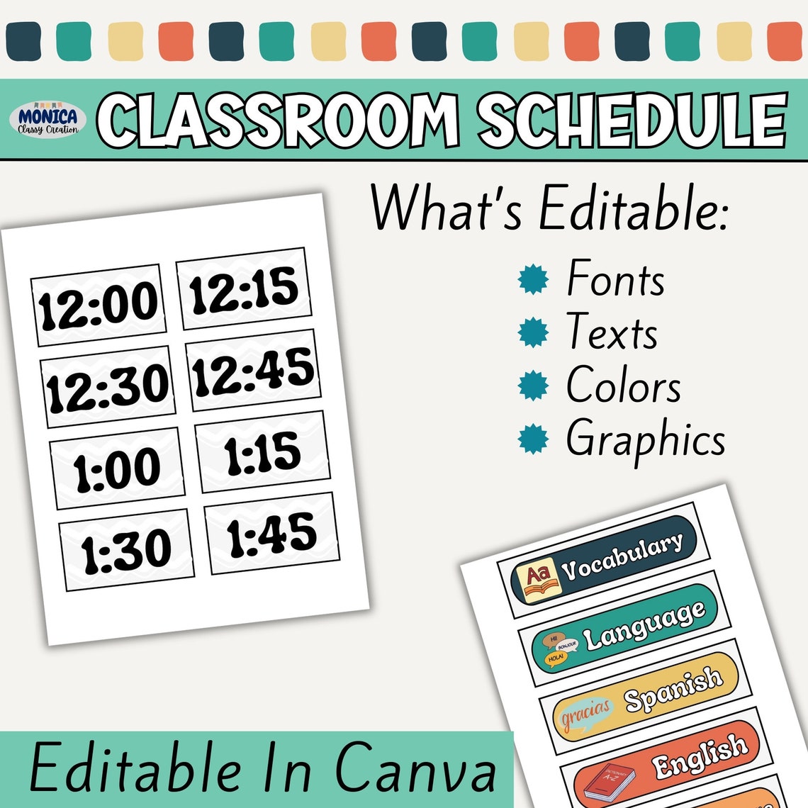 Retro Classroom Schedule Cards-groovy Class Timetable Pack-editable ...