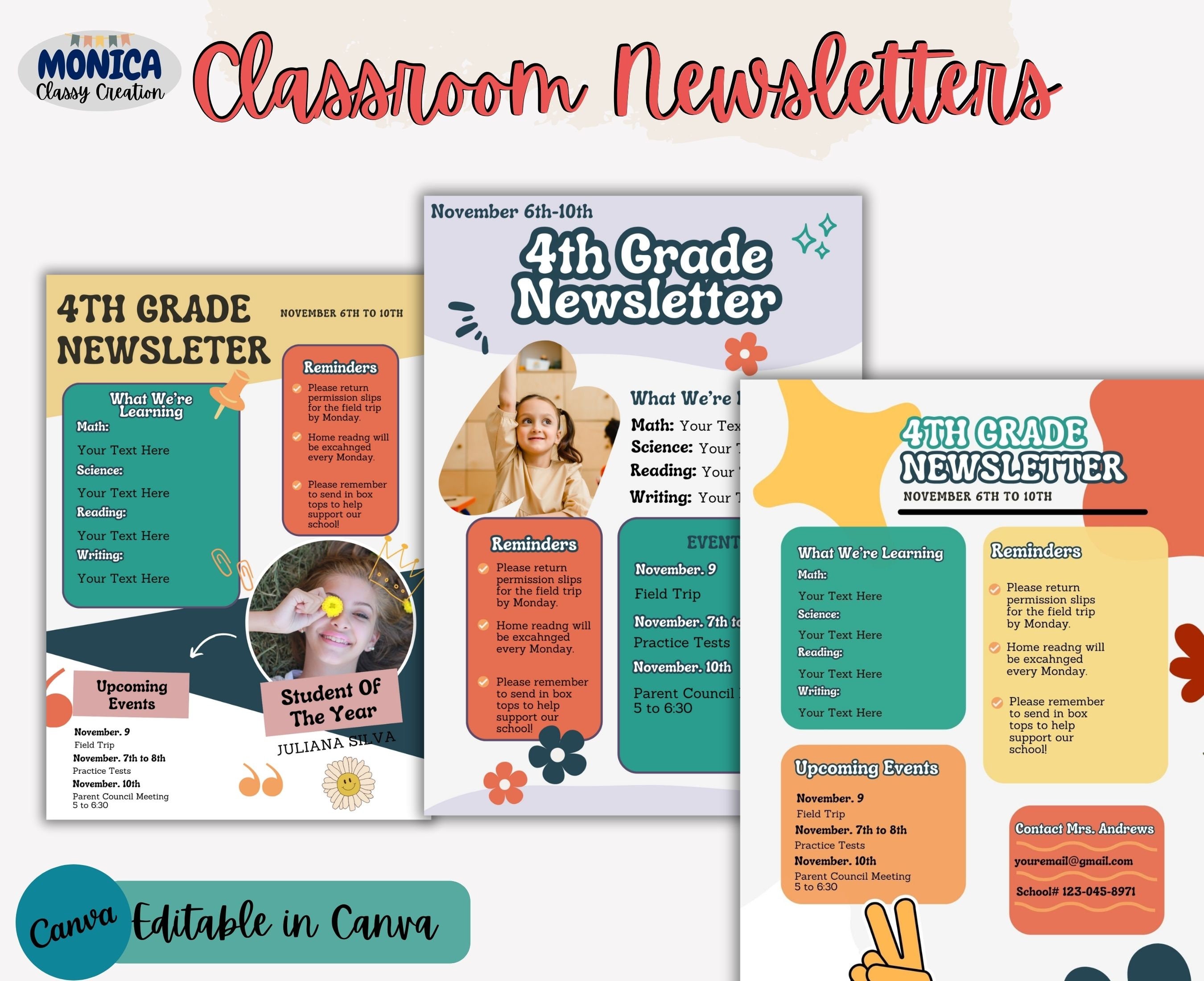 Retro Classroom Newsletter Templates for Teachers-groovy Editable Back ...