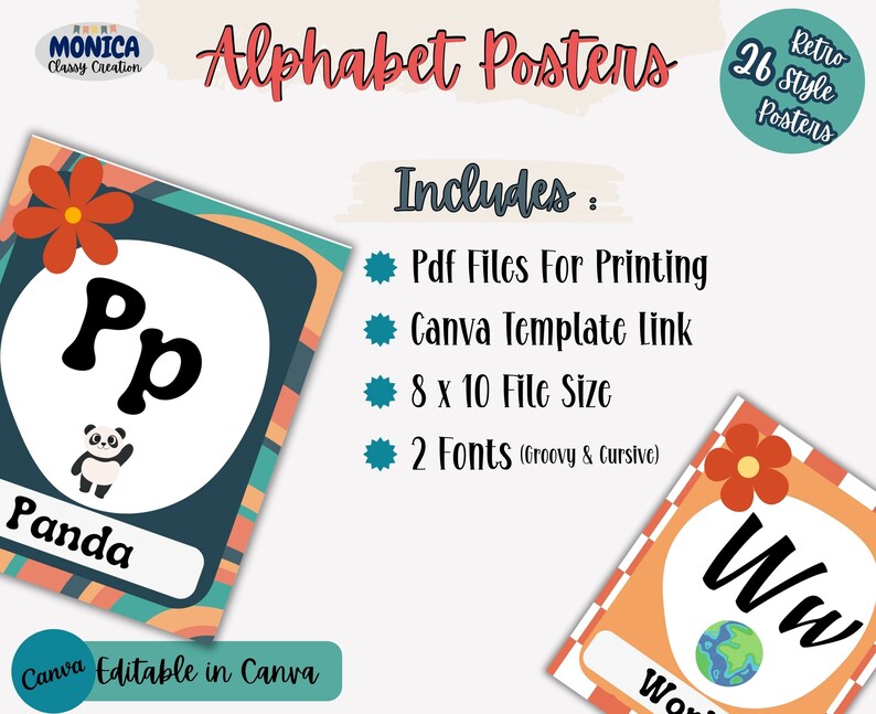 Retro Groovy Alphabet Posters Display-elementary School Classroom Decor ...