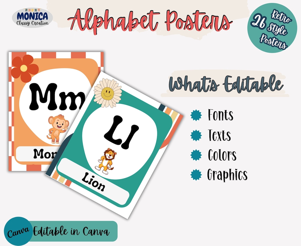 Retro Groovy Alphabet Posters Display-elementary School Classroom Decor ...