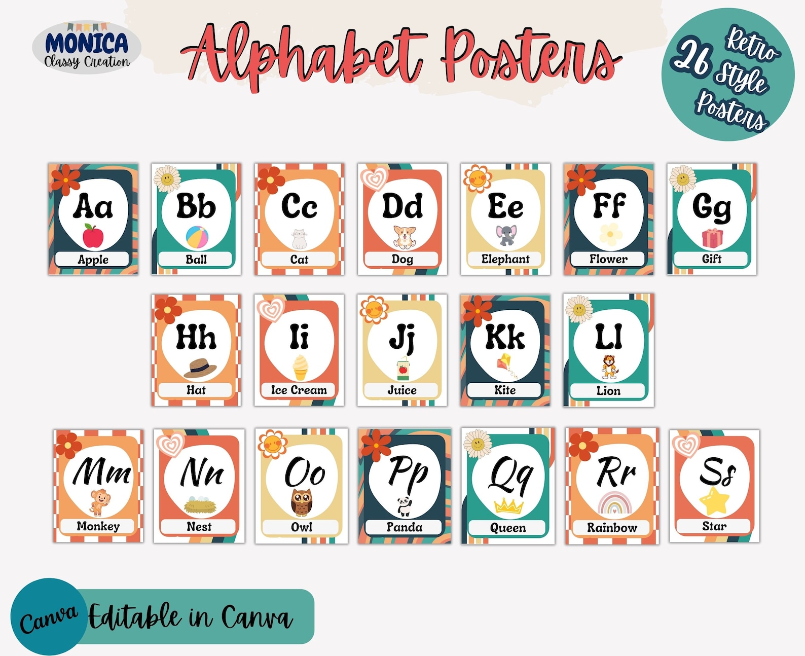 Retro Groovy Alphabet Posters Display-elementary School Classroom Decor ...