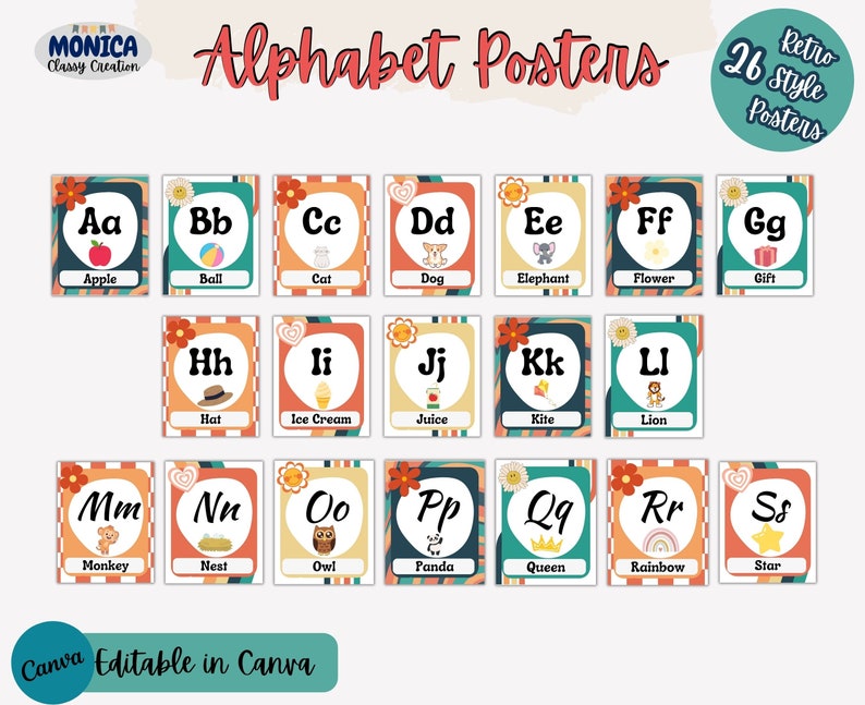 Retro Groovy Alphabet Posters Display-elementary School Classroom Decor ...