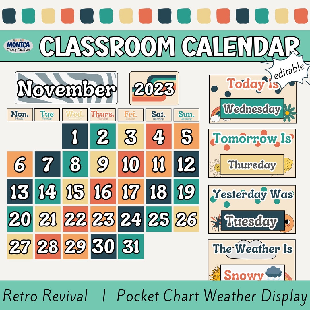 Retro Classroom Calendar Display-weather Station Set-pocket Chart Wall ...