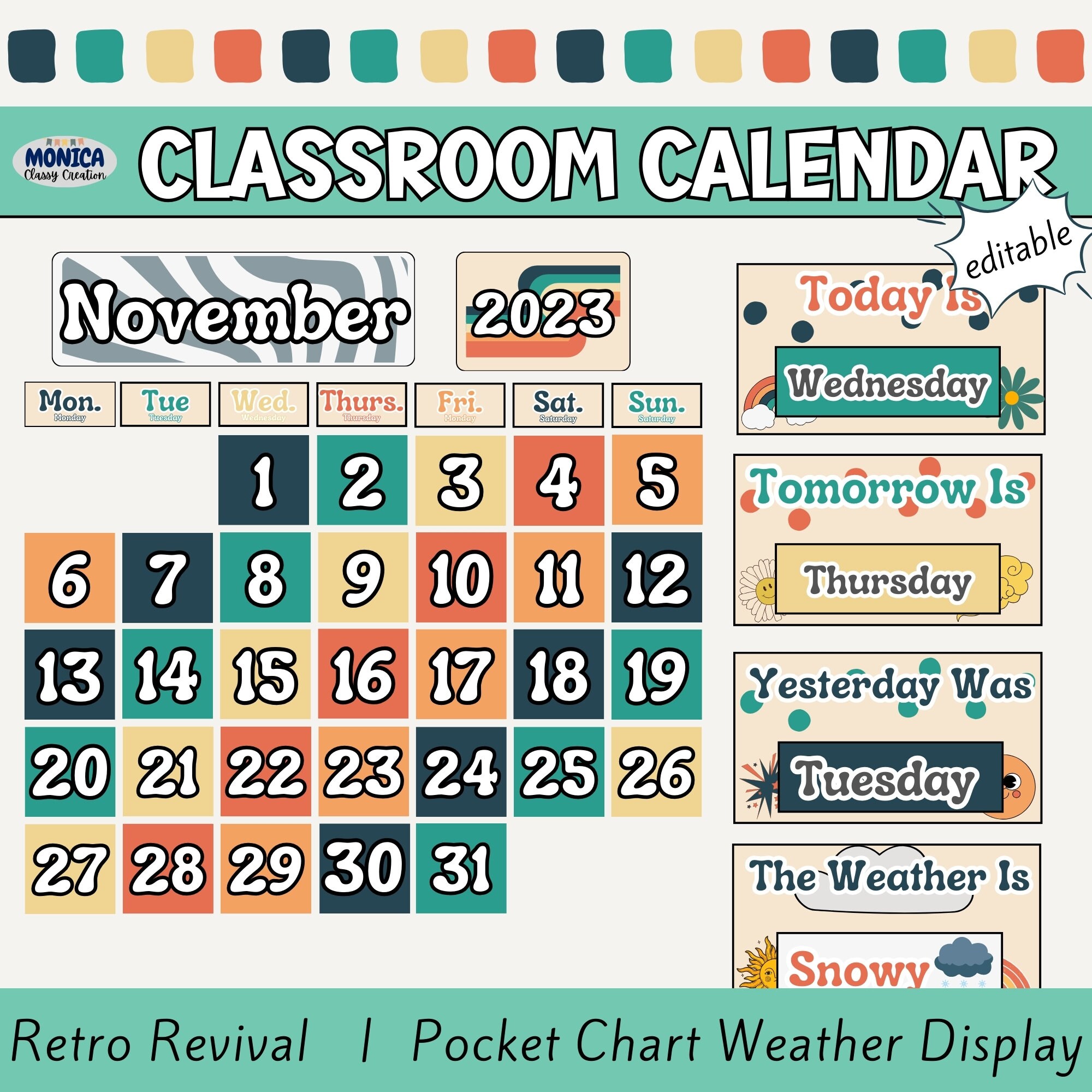 Retro Classroom Calendar Display-weather Station Set-pocket Chart Wall ...