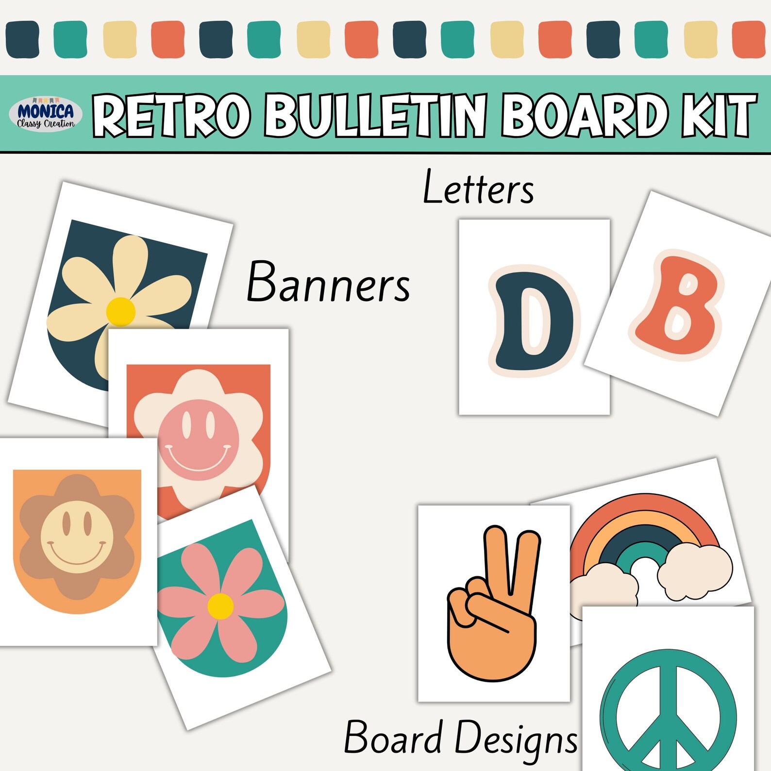 Retro Groovy Bulletin Board Kit-classroom Door Decor-modern Teacher ...
