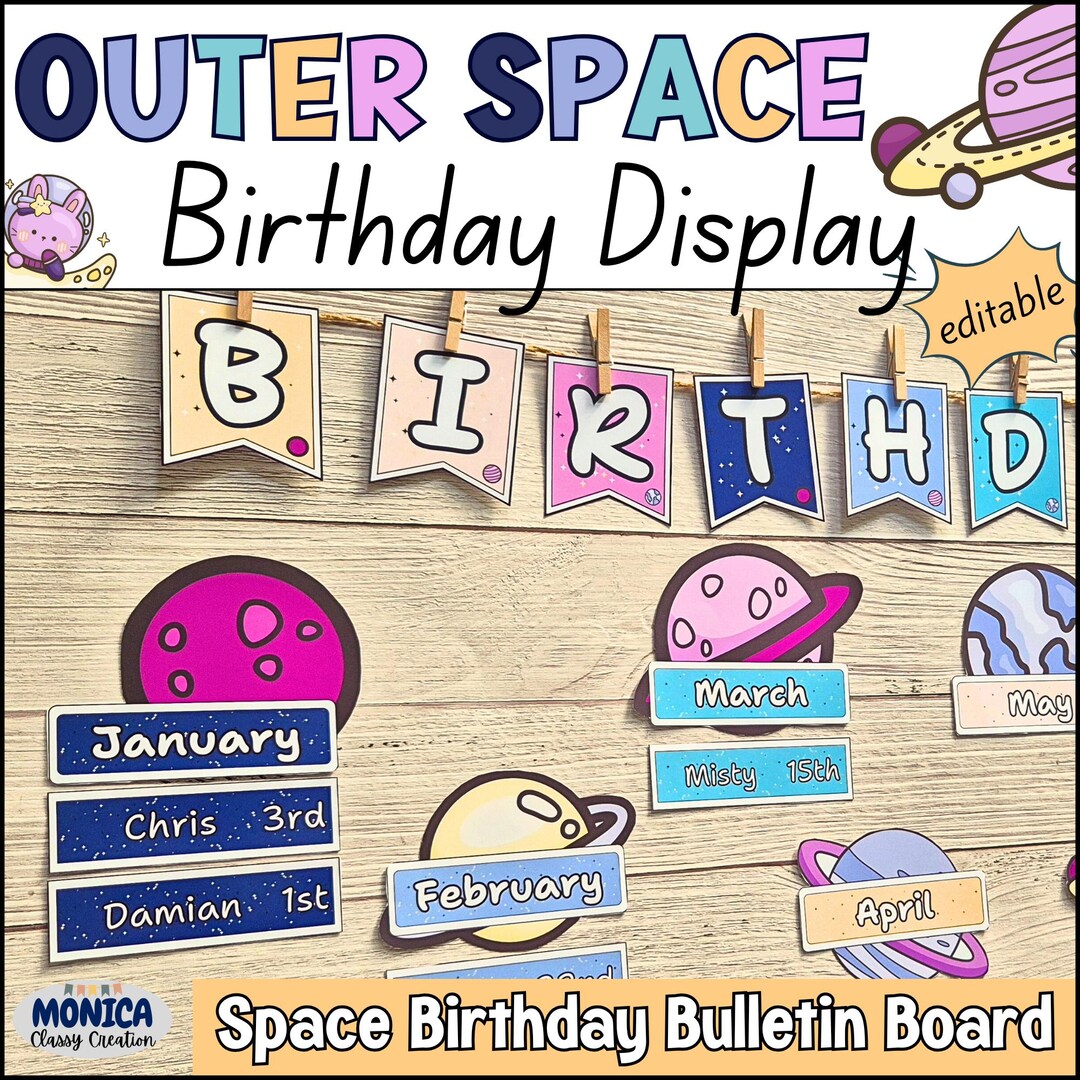 Birthday Bulletin Board Display Editable Space Theme Our Birthday ...