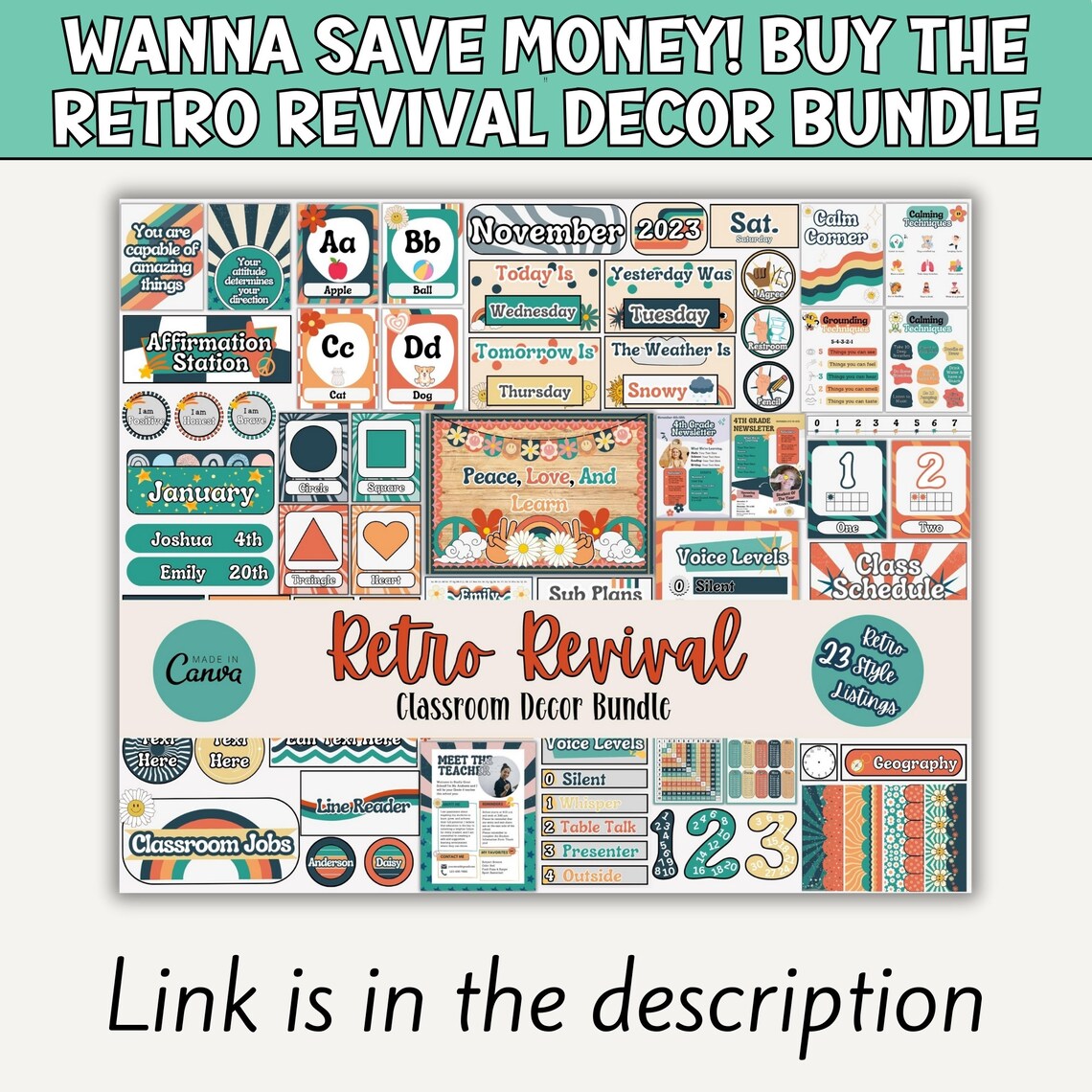 Retro Groovy Themed Classroom Flip Calendar Display-editable Canva ...