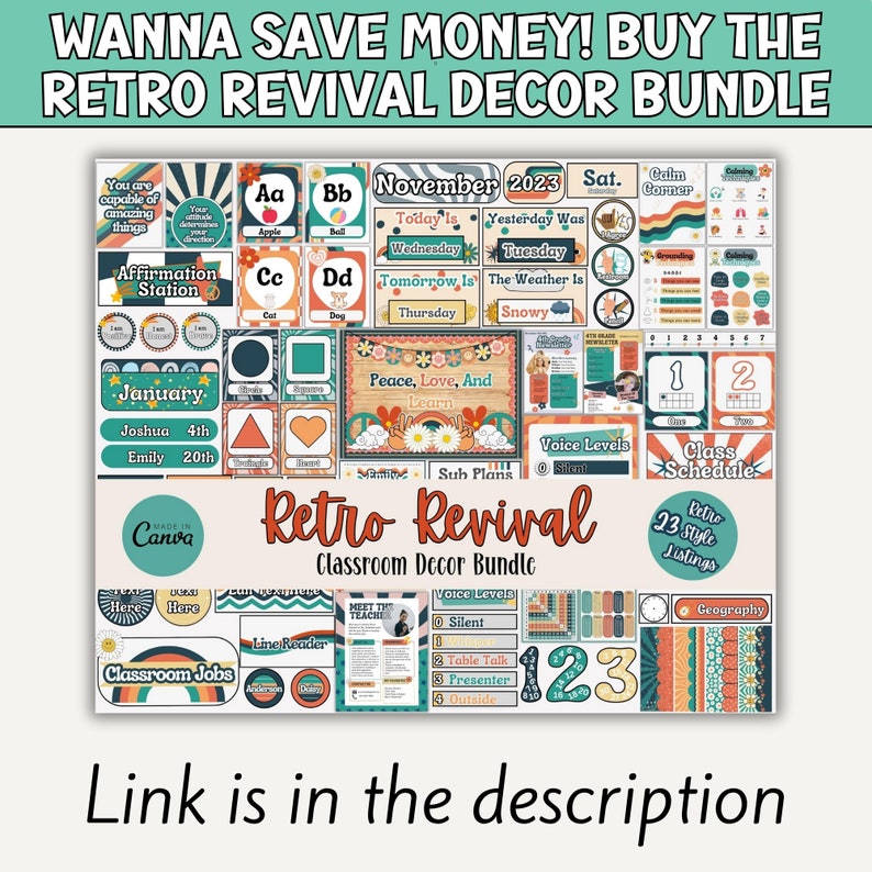 Retro Groovy Themed Classroom Flip Calendar Display-editable Canva ...