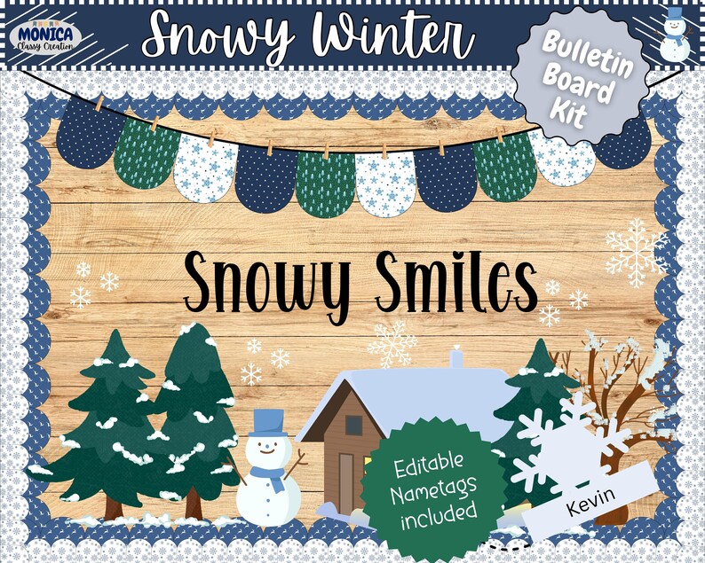 Snowy Winter Bulletin Board Kit January Classroom Decor Snowman ...