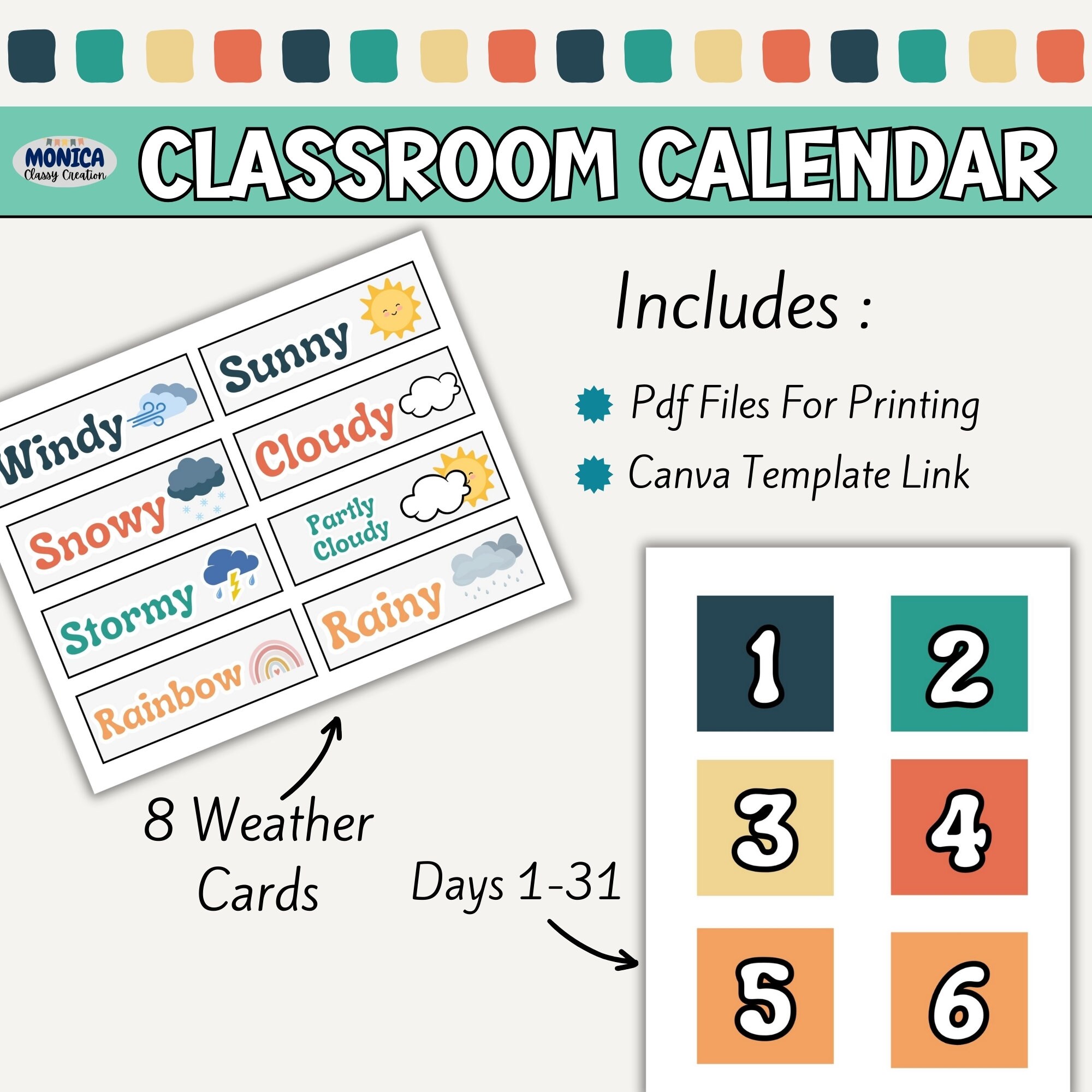Retro Classroom Calendar Display-weather Station Set-pocket Chart Wall ...