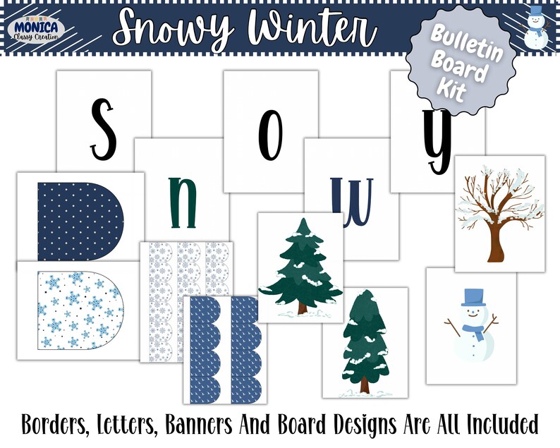 Snowy Winter Bulletin Board Kit January Classroom Decor Snowman ...