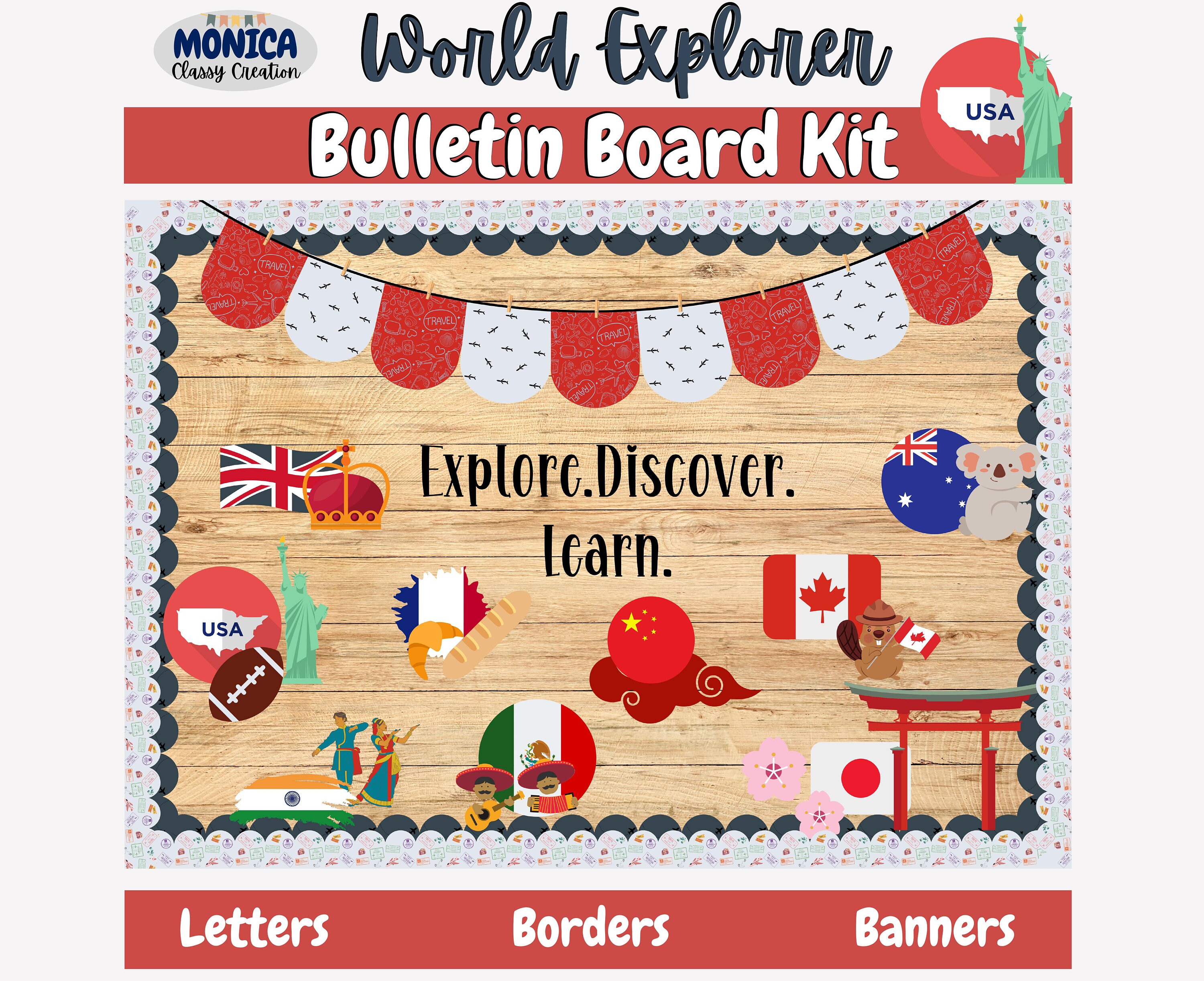 World Travel Adventure Bulletin Board Kit Geography Theme Classroom ...