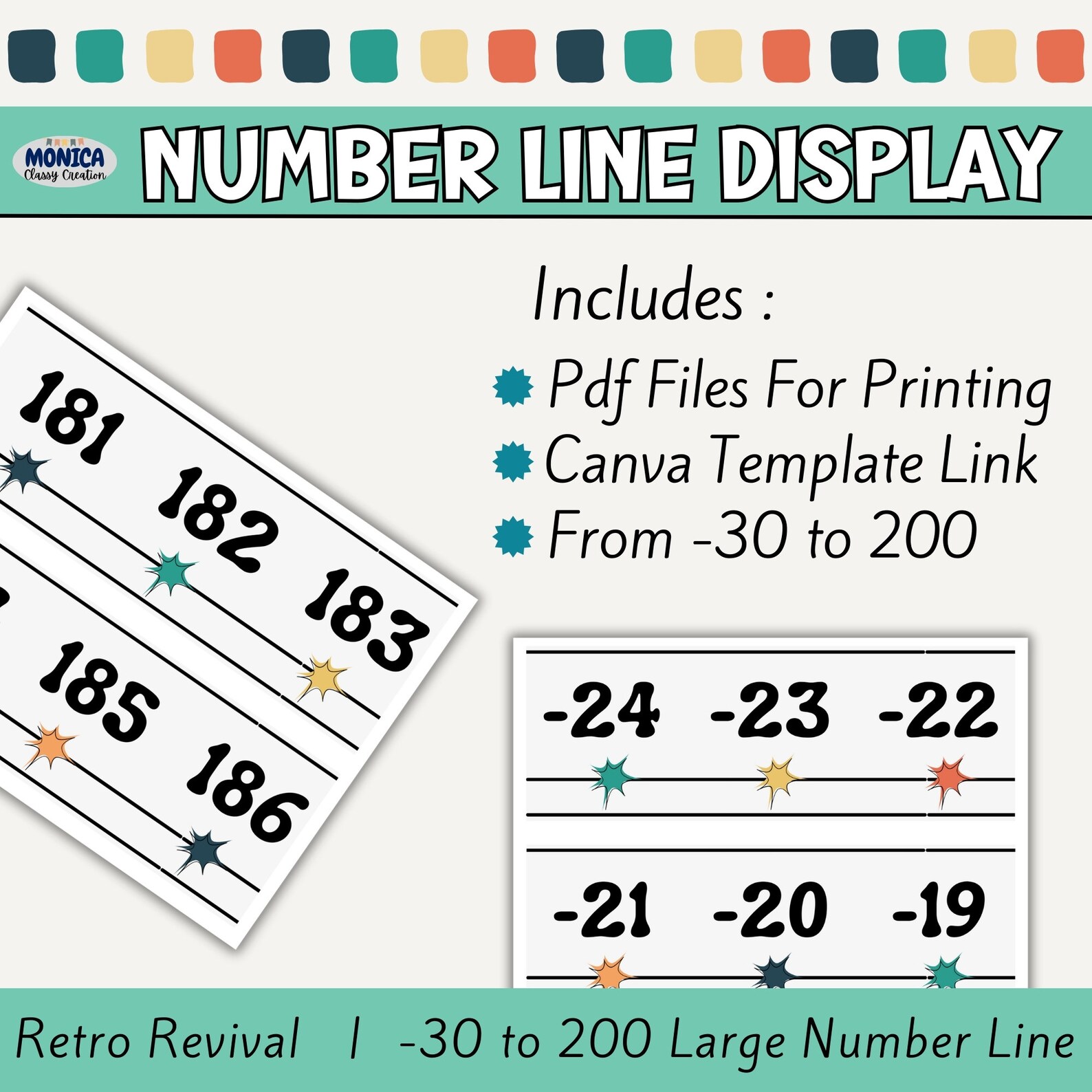 Classroom Number Lines 1-200 Display With Negatives-retro Groovy Back ...
