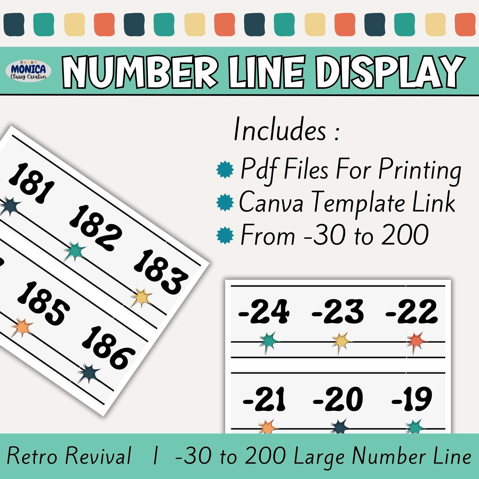 Classroom Number Lines 1-200 Display With Negatives-retro Groovy Back ...