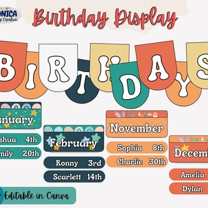 Classroom Birthday Bulletin Board Display-retro Groovy - Etsy