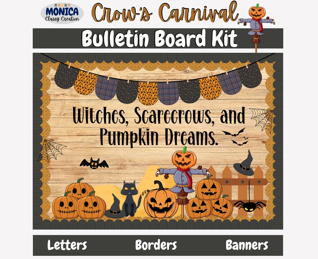 Scarecrow Pumpkins Halloween Themed Bulletin Board Kit-october ...