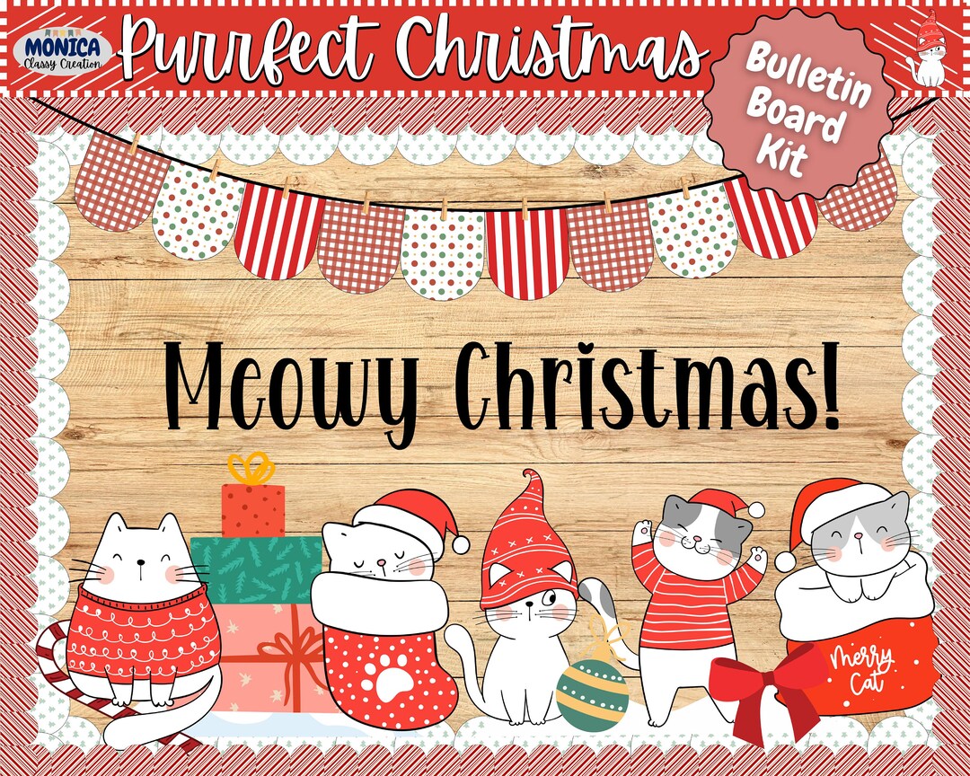 Cute Cat Bulletin Board Kit Christmas Classroom Door Decor - Etsy