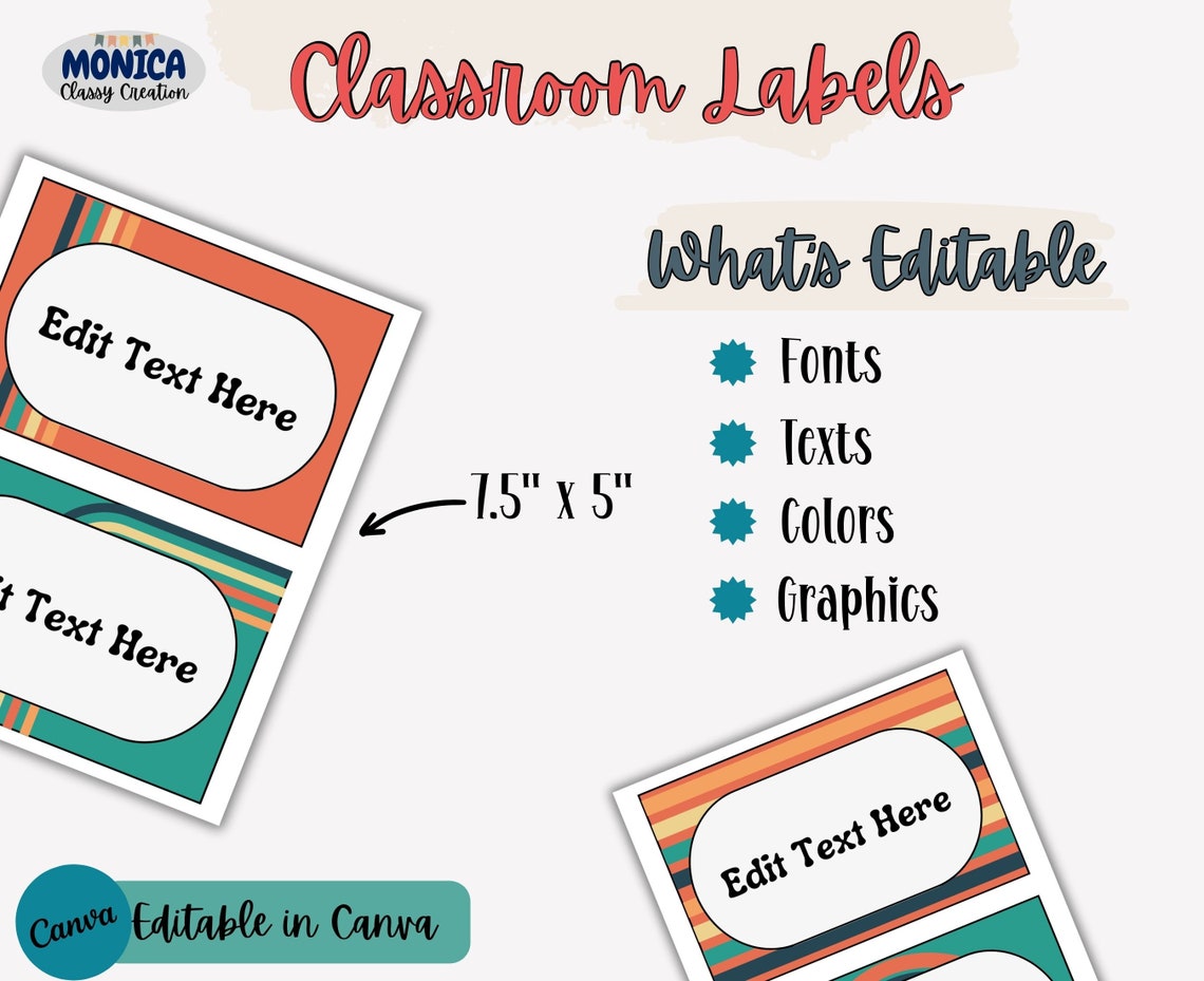 Retro Classroom Labels Sign Pack-teacher Toolbox - Etsy