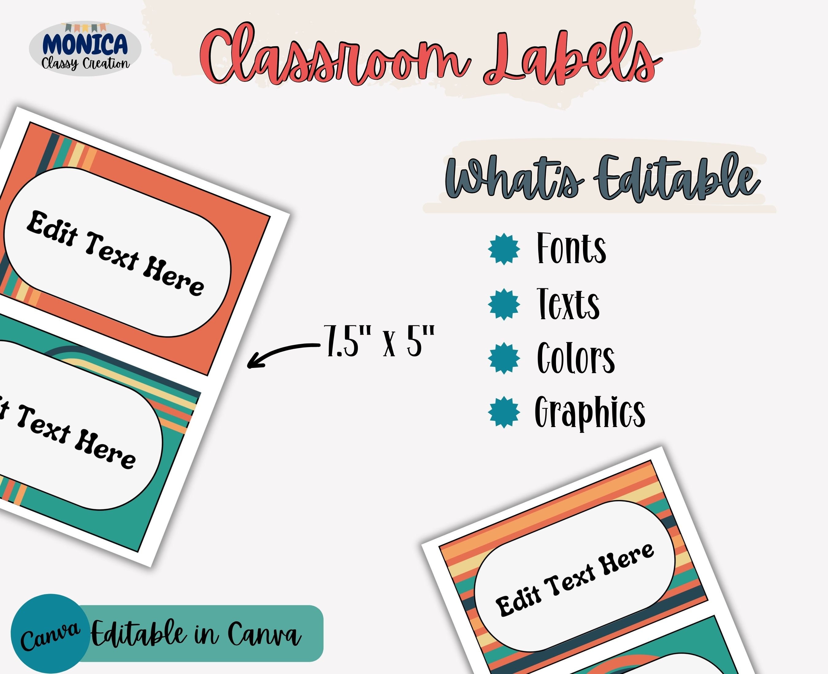 Retro Classroom Labels Sign Pack-teacher Toolbox - Etsy