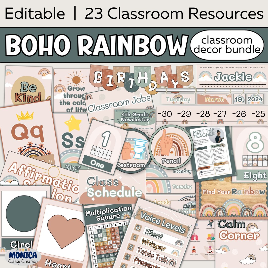 Boho Rainbow Classroom Decor Bundle-elementary Classroom Theme Bundle ...