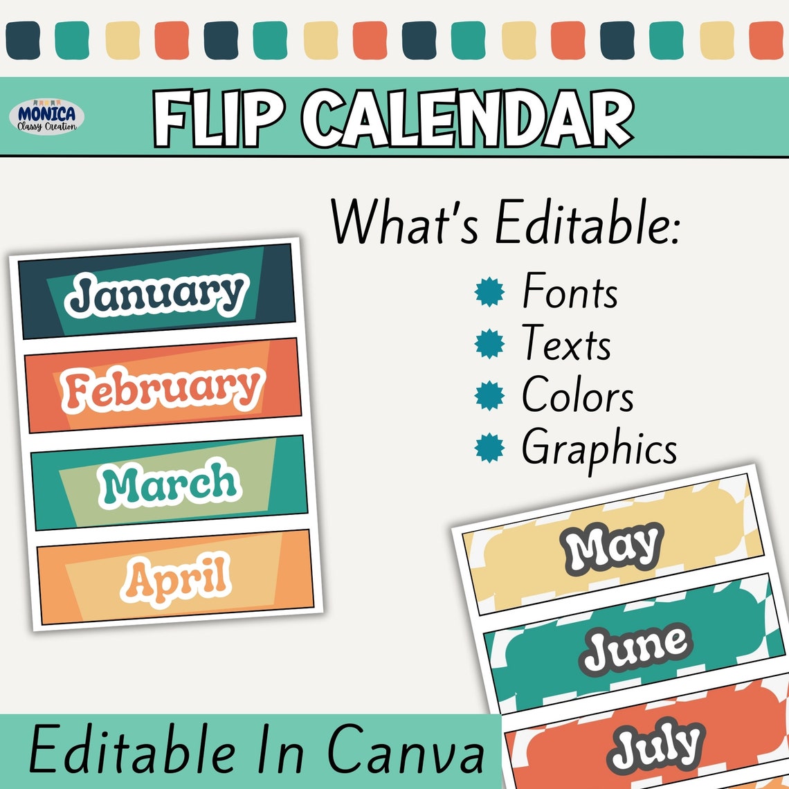 Retro Groovy Themed Classroom Flip Calendar Display-editable Canva ...